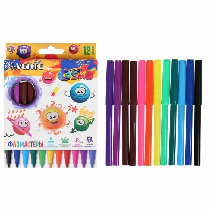 Фломастеры deVENTE 12 цветов, Cosmo, вентилируемый колпачок