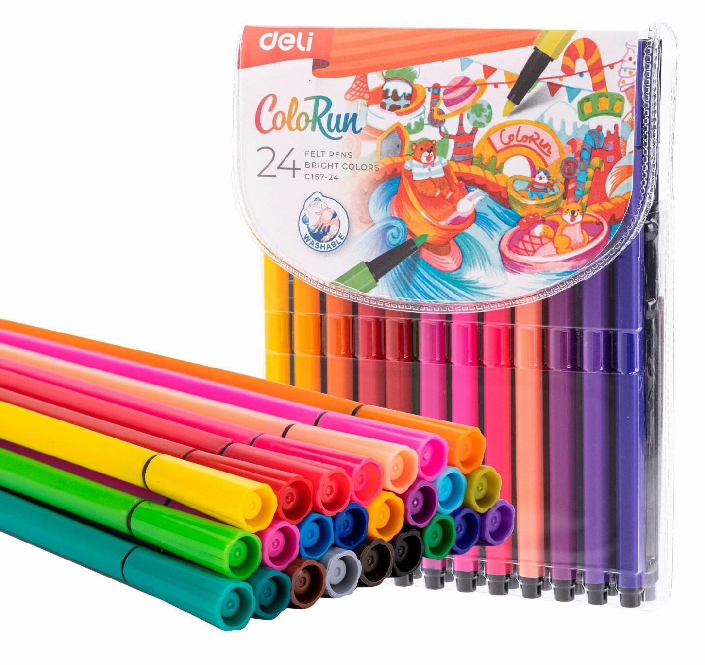 Фломастеры Deli 24 цвета, "ColoRun", упаковка - пакет с европодвесом (EC157-24)