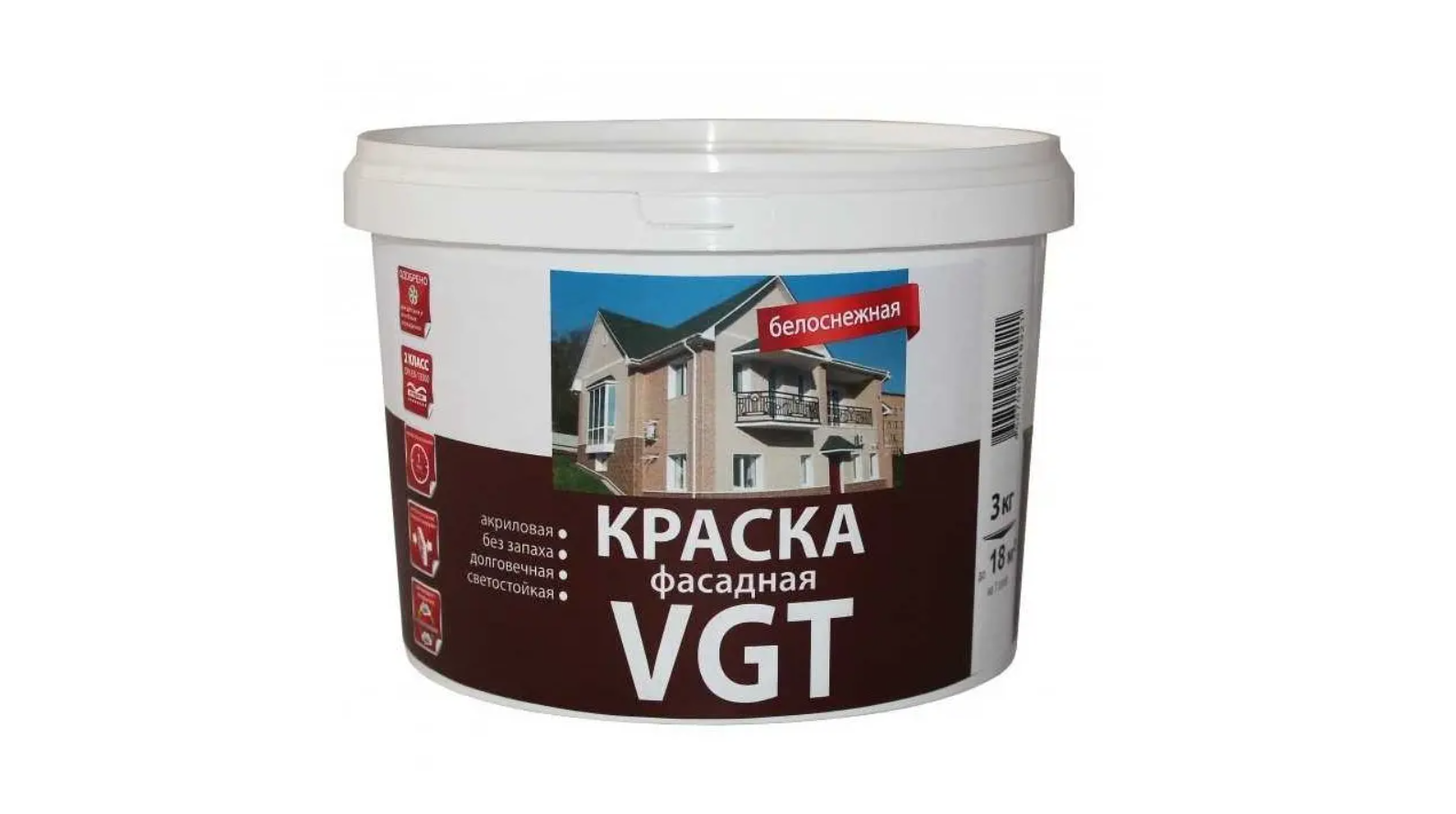 Краска вд фасад 1,5 кг ВД-АК-1180 (белоснежная) ВГТ // 132318