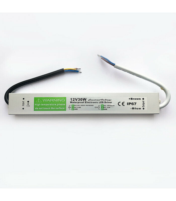 Блок питания 12 Вольт DC. 30 Ватт. алюминиевый, slim compact. IP67