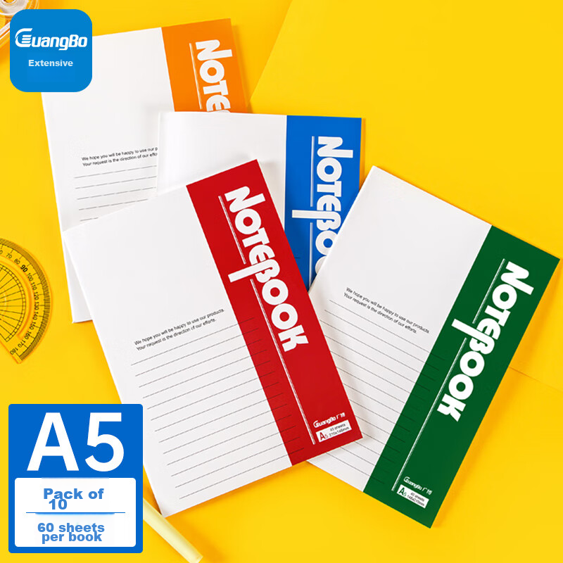 GuangBo A5 Office Notebook, Journal, Soft Copy Book, 60 Sheets, 10 Packs, Random Colors, GBR0791