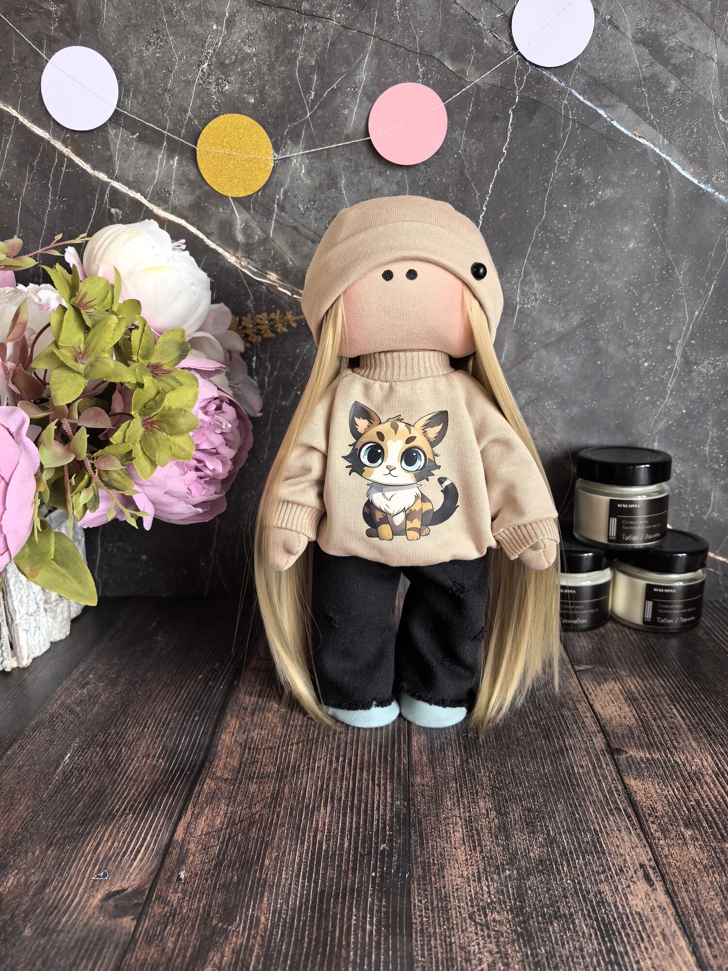 Интерьерная текстильная кукла Тильда 28 см ручной работы