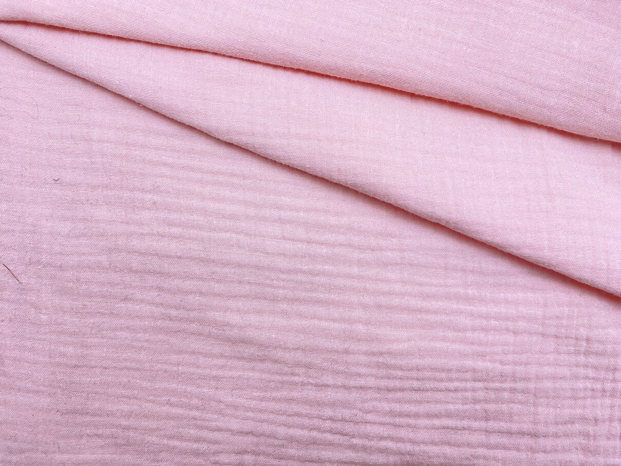 Ткань Муслин розового цвета однотонная жатая 14247