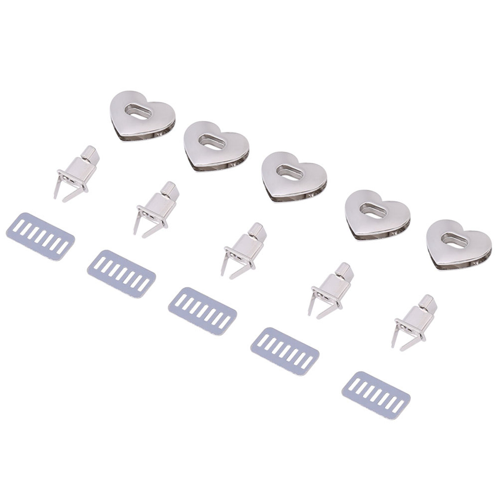 Фурнитура для сумок: 5 металлических застёжек в форме сердца, поворотный замок серебро