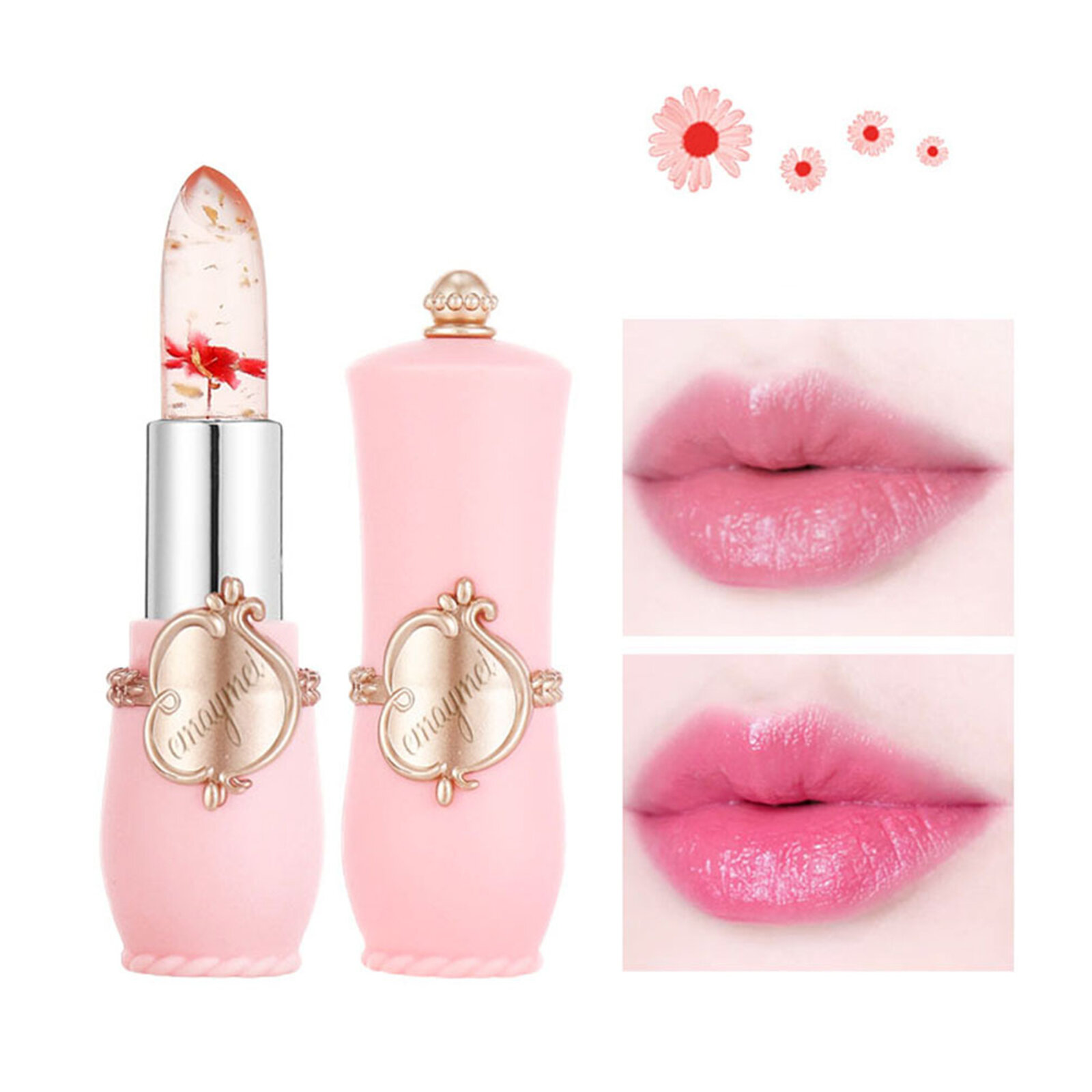 Увлажняющая губная помада с эффектом изменения цвета по температуре и прозрачным дизайном с засушенными цветами, 7.2*3.5*13.2см, 28г