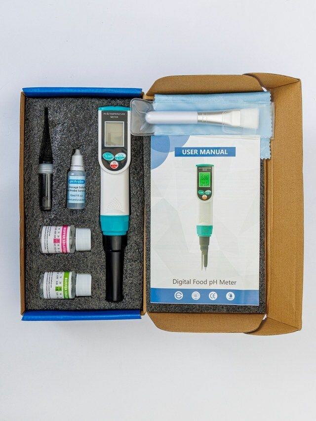 PH Метр c высокоточным датчиком PH-Температуры для жидких и полутвердых продуктов, сыров, мяса, кремов, воды, молока