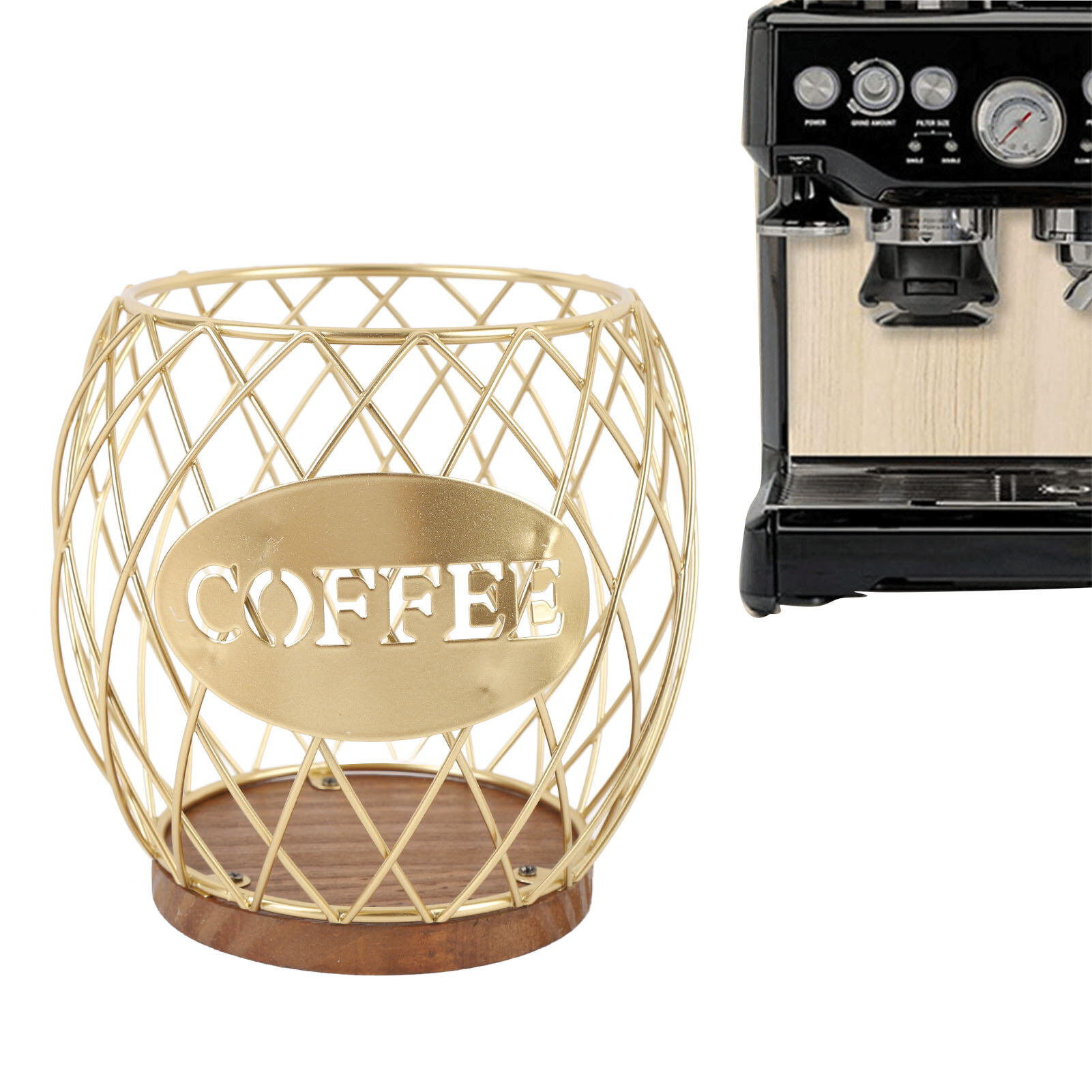 Держатель для кофейных капсул, железный, большой емкости, стильный вид, легкий доступ, деревянная основа, органайзер для хранения кофейных капсул для домашнего кофейного бара, золото