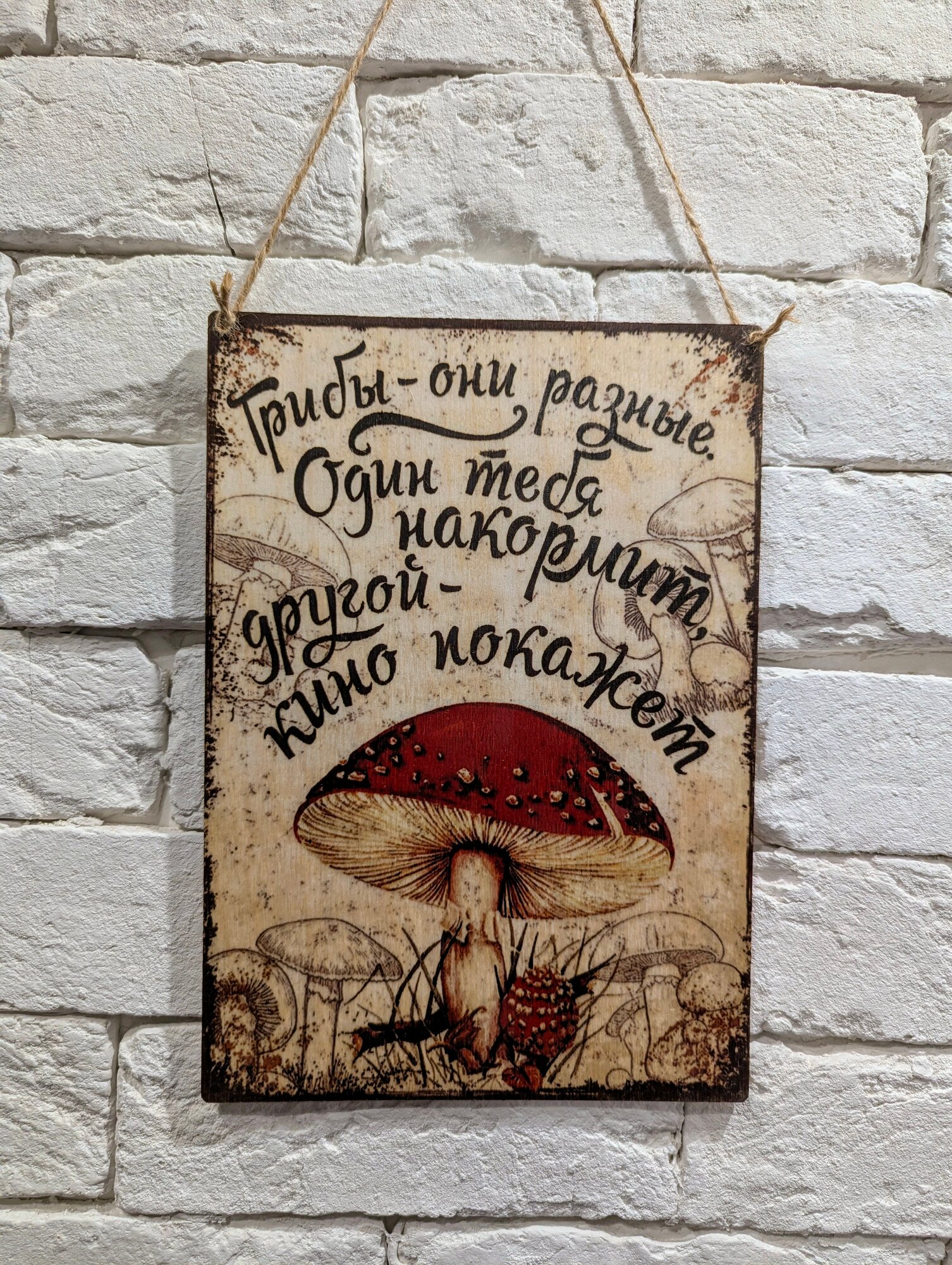 Табличка деревянная, интерьерная 19х27 см. Грибы