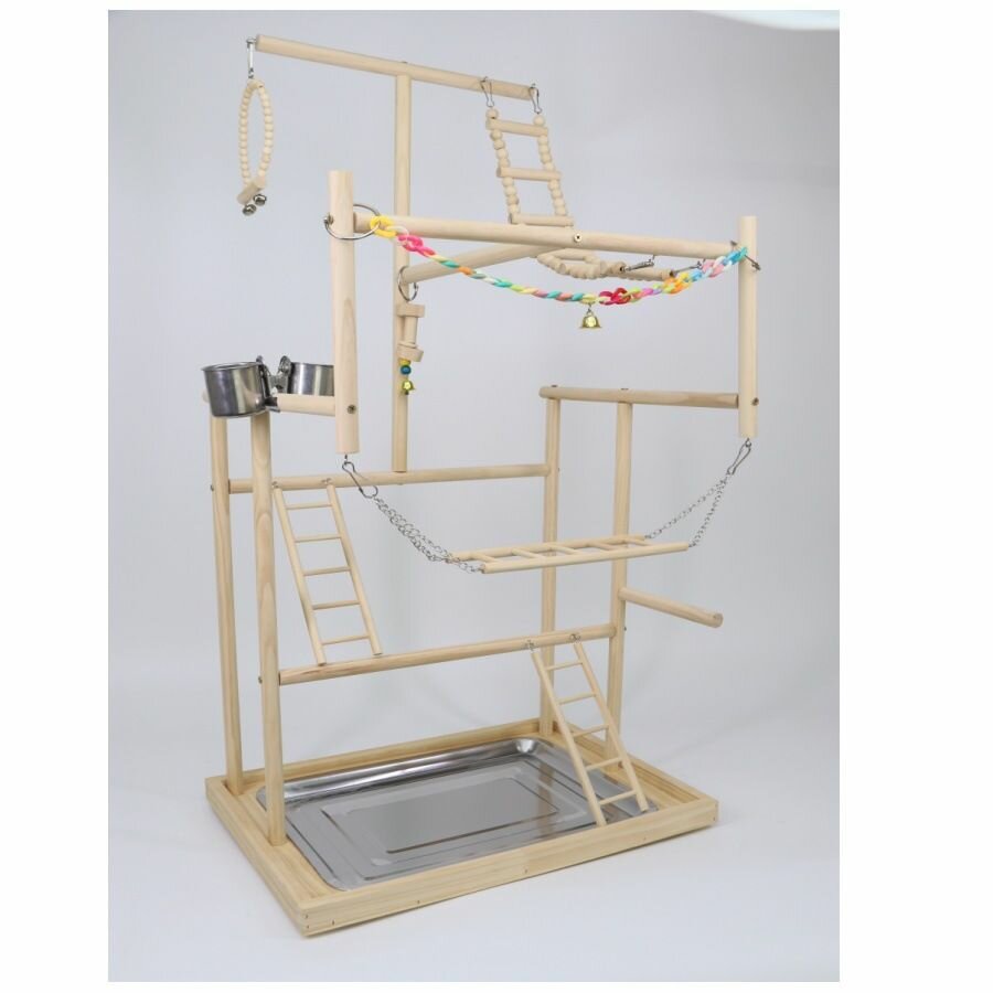 Большой интерактивный стенд для попугаев из массива дерева, станция тренировки , с качалкой, лестницей лазания, игрушечный игровой птиц