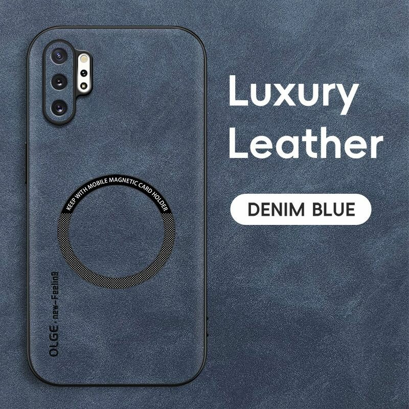 Чехол на Samsung Galaxy Note 10 Plus MagSafe на Самсунг Галакси Ноут 10 Плюс / Гелакси Нот 10 + защитная кожаная накладка с магнитом (темно-синий)