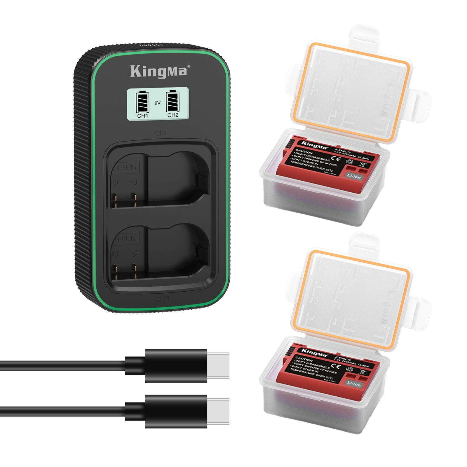 Быстрое зарядное устройство + 2 аккумулятора KingMa EN-EL15 2400 mAh (Nikon Z8; Z7 II; Z6 III; Z5; D850; D780; D7500)