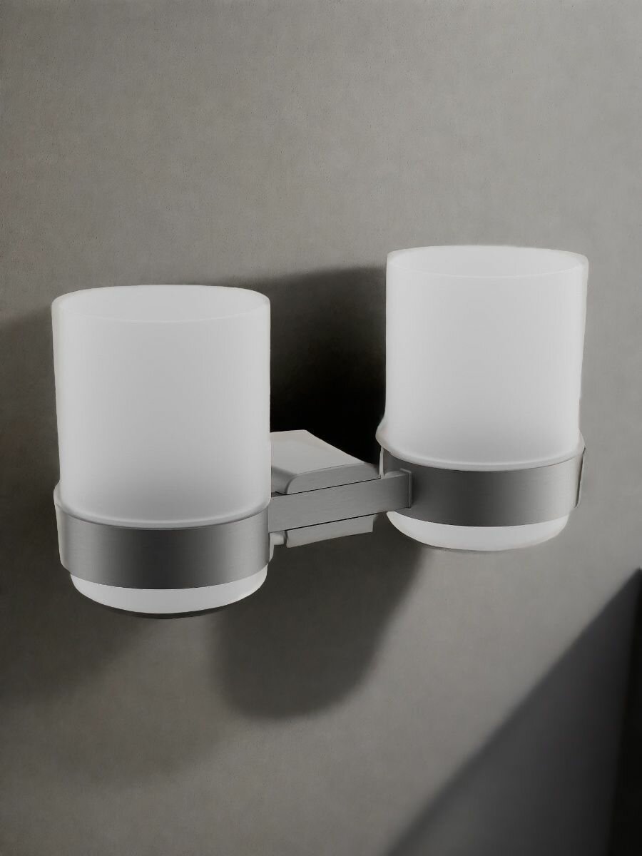 Стакан для зубных щеток настенный с держателем двойной BELZ B90708, графит