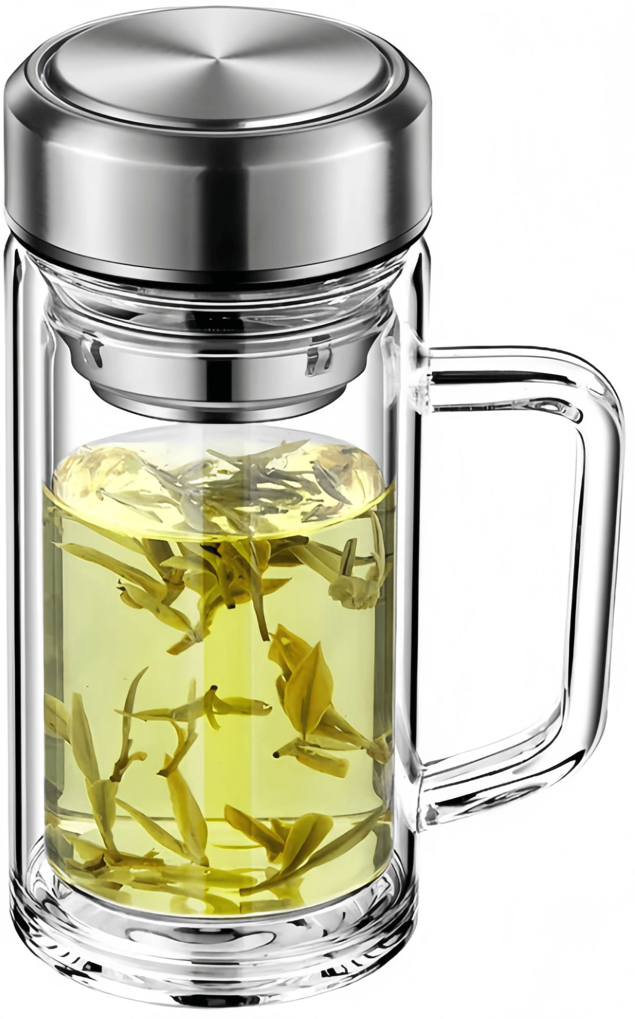 Термокружка MyPads "Термос", двухслойная, стеклянная, с крышкой-чашкой, 380мл