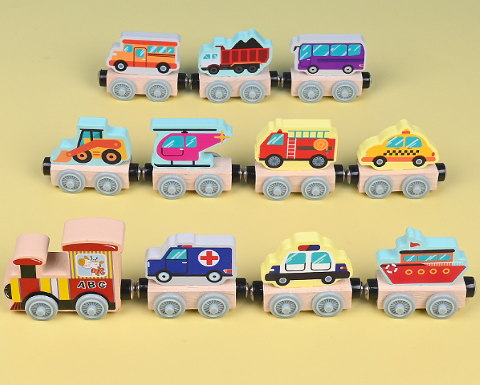 Магнитный конструктор "Деревянный поезд", развивающая игрушка,11деталей, дорожный