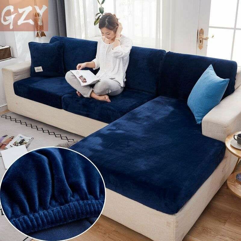Эластичные бархатные чехлы для диванных подушек для гостиной Моющийся съемный чехол для защиты мебели,165,95, синий