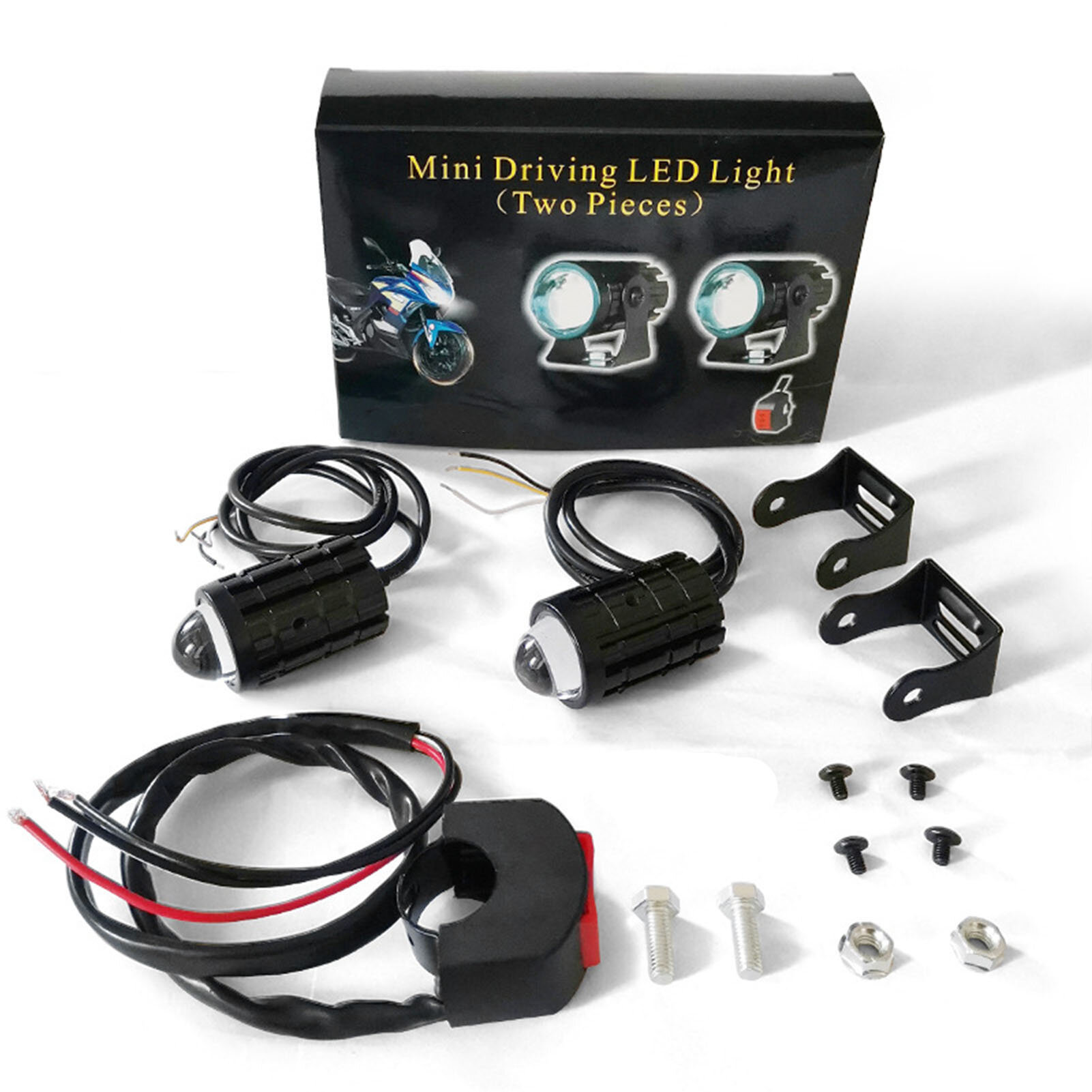 2Pcs Motorcycle LED Spotlight with Handlebar Switch High Low Beam Dual Colors Waterproof for Truck SUV ATV UTV Tractor