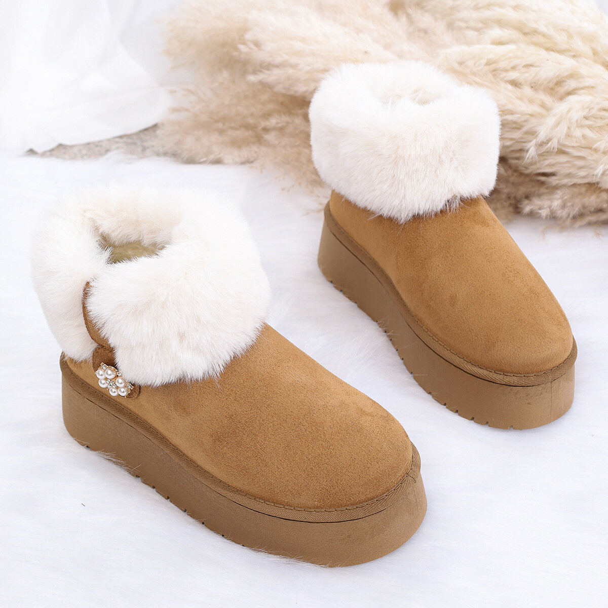 Женские зимние сапоги с мехом и толстой подошвой, зима 2025, новые ботинки из хлопка и утолщенного бархата, большие размеры