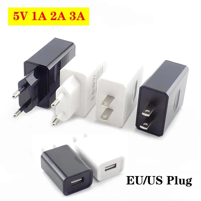 Зарядное устройство для телефона Блок питания 5 В 1 А 2 А 3 А Дорожный USB-адаптер Настенное настольное зарядное устройство Зарядка Power Bank Вилка стандарта ЕС/США C6 5V 2A EU PLUG, черный