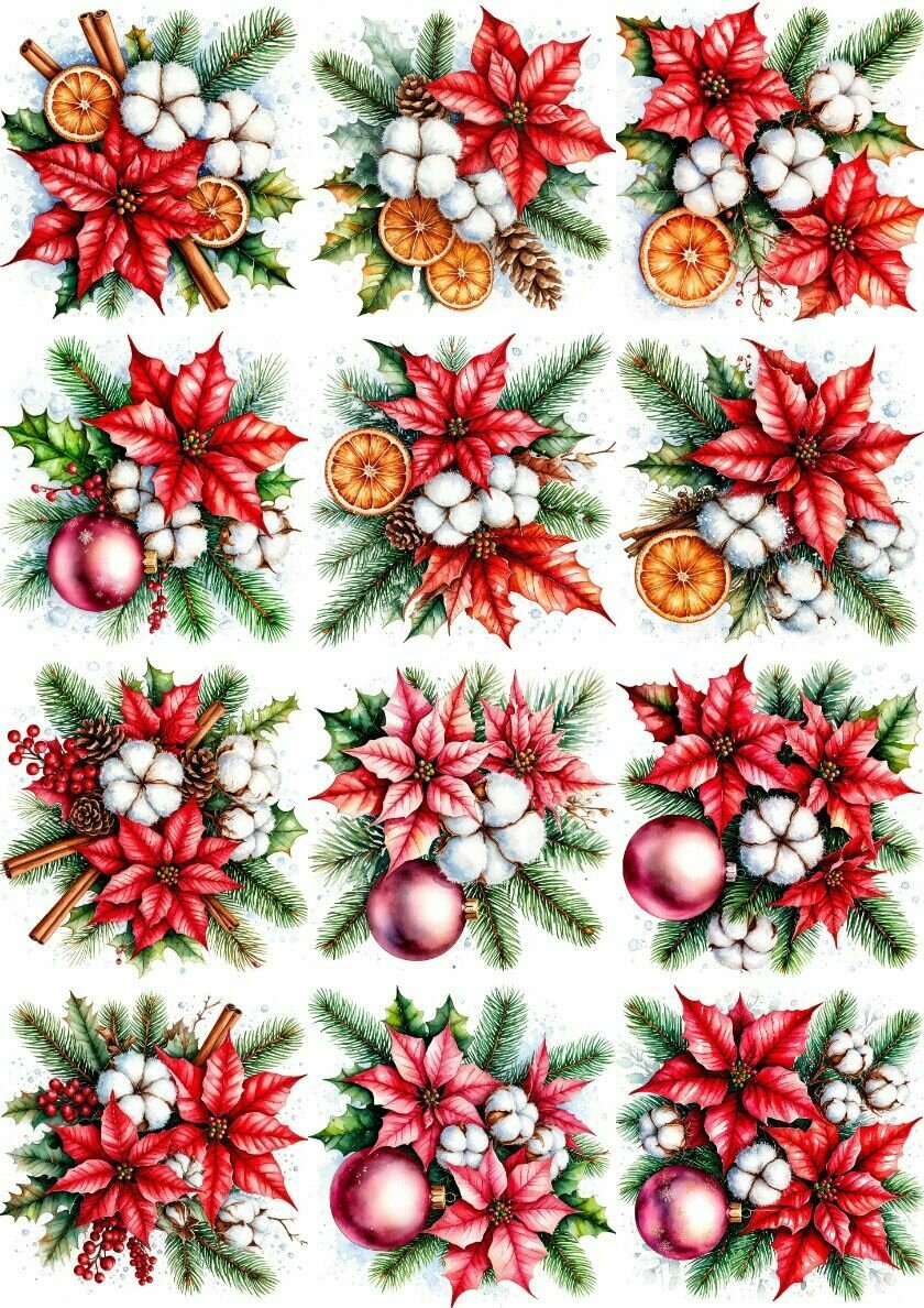 Водорастворимая картинка для мыла "Пуансеттия и хлопок" А4