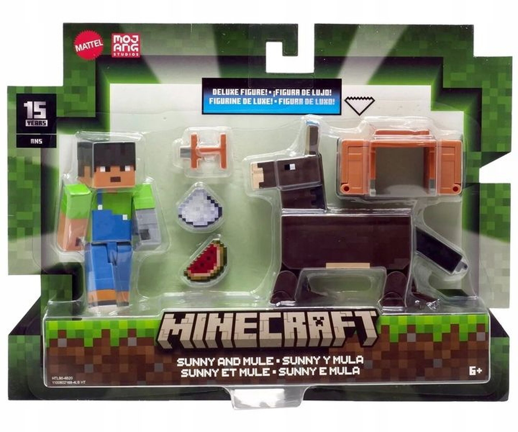 Фигурки Mattel Minecraft - Пиксельные фигурки Санни, осел + аксессуары - Майнкрафт HTL90