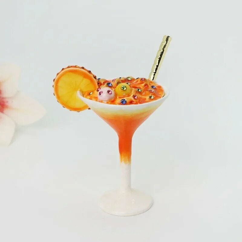 Шкатулка для драгоценностей эмалированная, бокал для коктейля, ручная работа,8.4*5.8*10.7 см