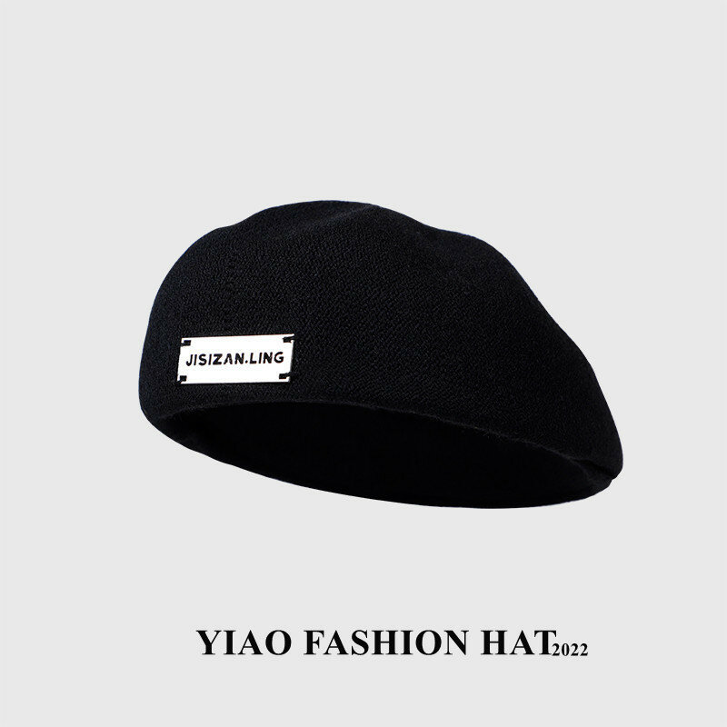 Черный берет с большим обхватом головы, женский весенне-осенний британский ретро-шапка назад вперед, осенне-зимняя шерстяная шапка художника