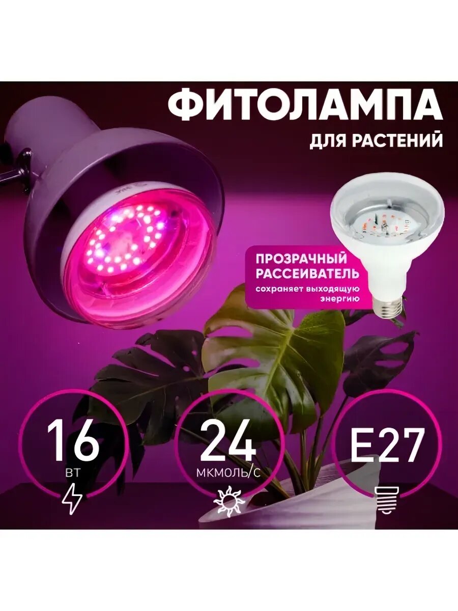 Фитолампа 16 Вт светодиодная красно-синего спектра