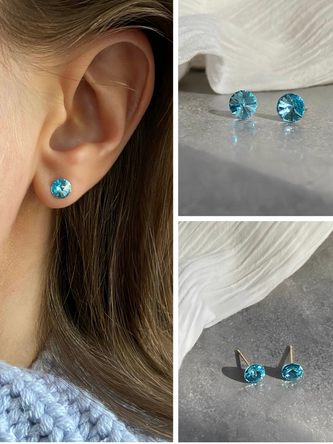 Серьги пусеты, кристаллы Swarovski