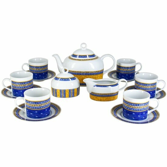 Чайный сервиз Thun 1794 "Cairo", декор "Сине-желтые полоски", 17 предметов, 6 персон (КАР0025)