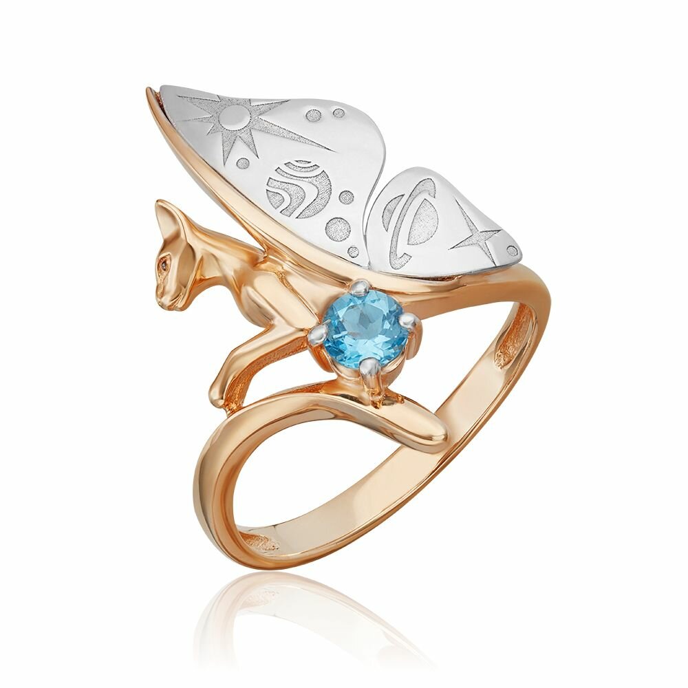 Кольцо, комбинированное золото, 585 проба, родирование, топаз