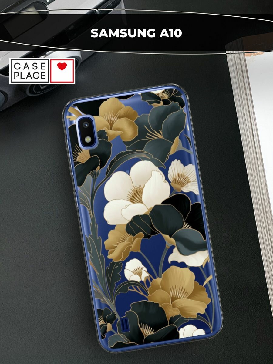 Чехол на Samsung Galaxy A10 / Самсунг Галакси А10 с принтом Золотые цветы