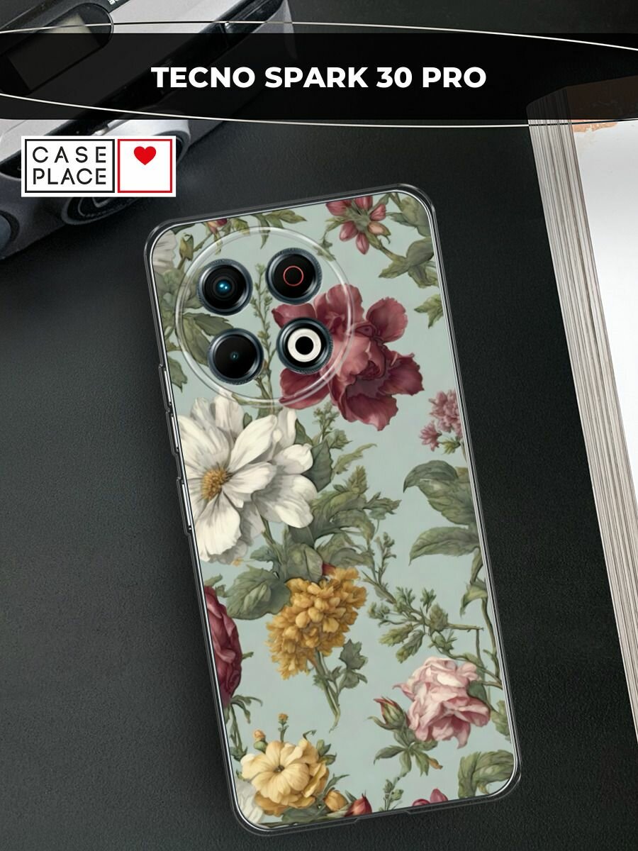 Силиконовый чехол на Tecno Spark 30 Pro / Текно Спарк 30 Про с принтом Акварельные красные цветы