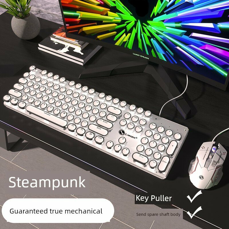 Набор в стиле стимпанк: механическая клавиатура, мышь и гарнитура, зеленая ось, для настольного компьютера, игр,