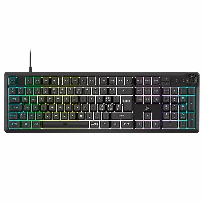 Corsair Игровая клавиатура проводная K55 CORE RGB, проводная полноразмерная iCUE, Английская раскладка, черный матовый
