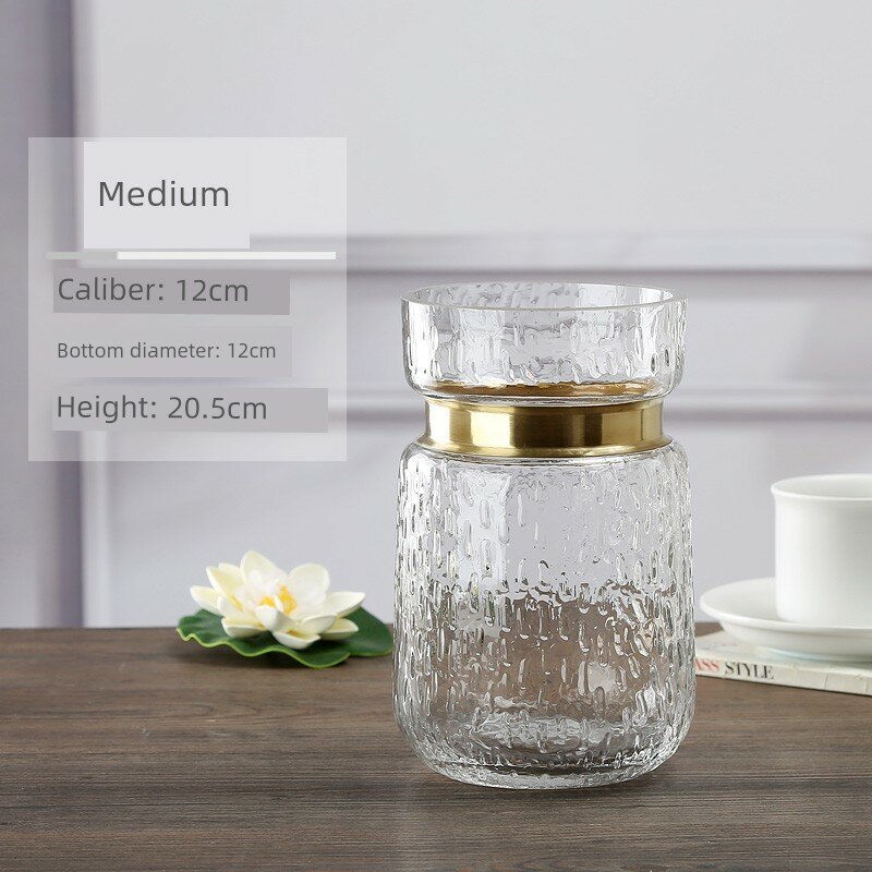 Прозрачная стеклянная ваза с медным ободком, европейский современный стиль для гостиной