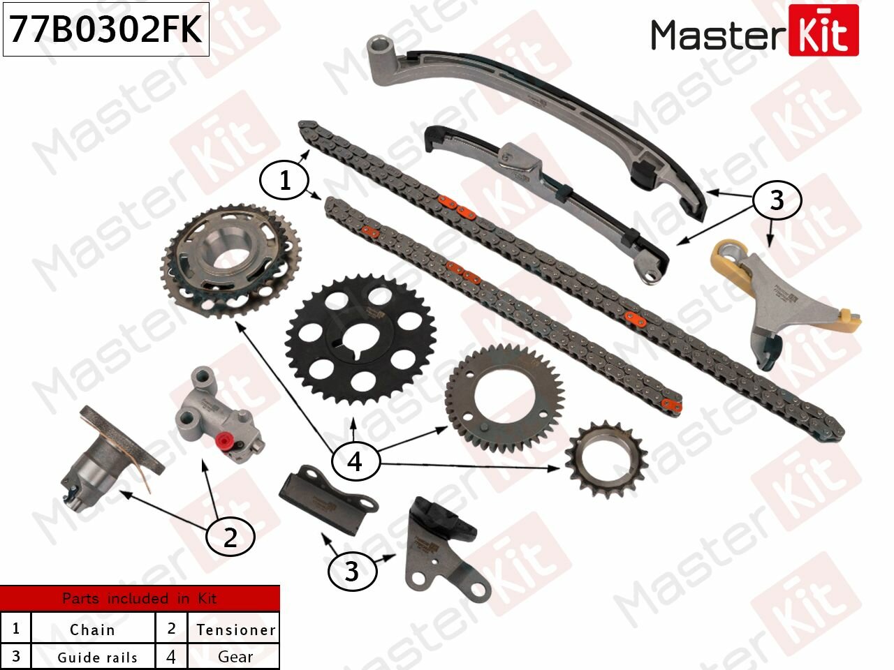 Комплект цепи ГРМ TOYOTA HILUX/PRADO 95-02 3RZ-FE MasterKit 77B0302FK