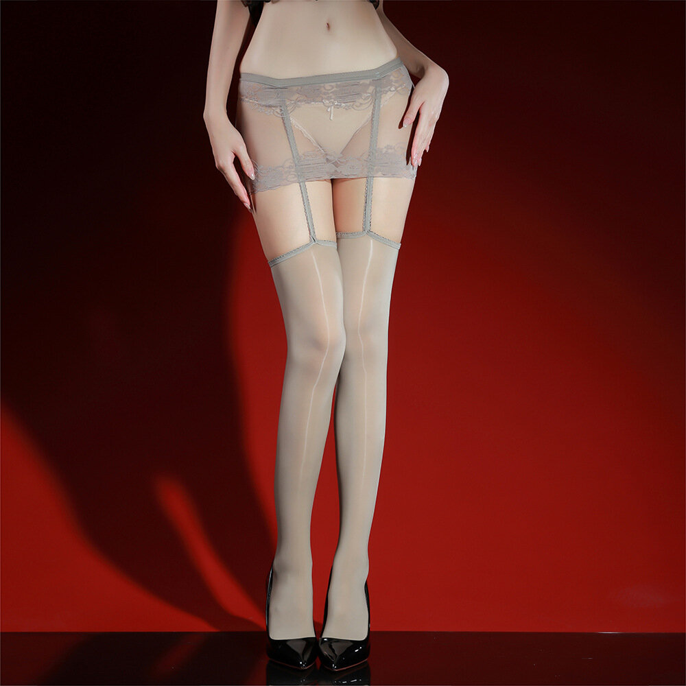 Чулки с подвязками Toffee Bird Sexy Tone для женщин, кружевные, глянцевые, длинные, черные, бесшовные, с масляным глянцем