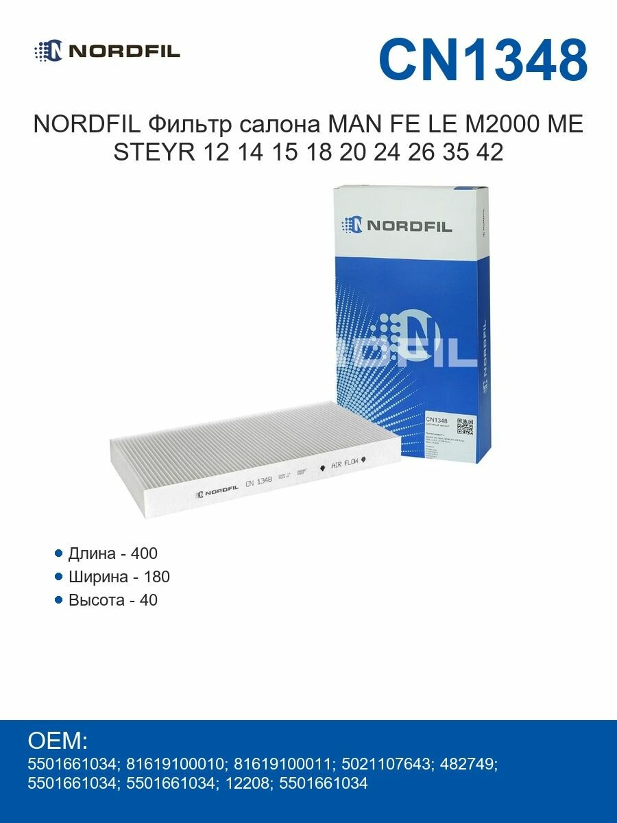 NORDFIL Фильтр салона MAN FE LE M2000 ME STEYR 12 14 15 18 20 24 26 35 42
