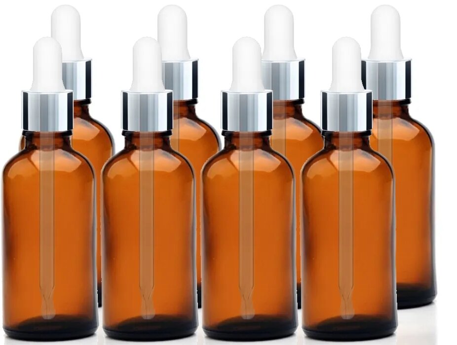 Дорожный флакон/Пустой флакон/Флакон для масла и сыворотки /Флакон косметический с пипеткой 50 мл, 8 шт коричневый силвер