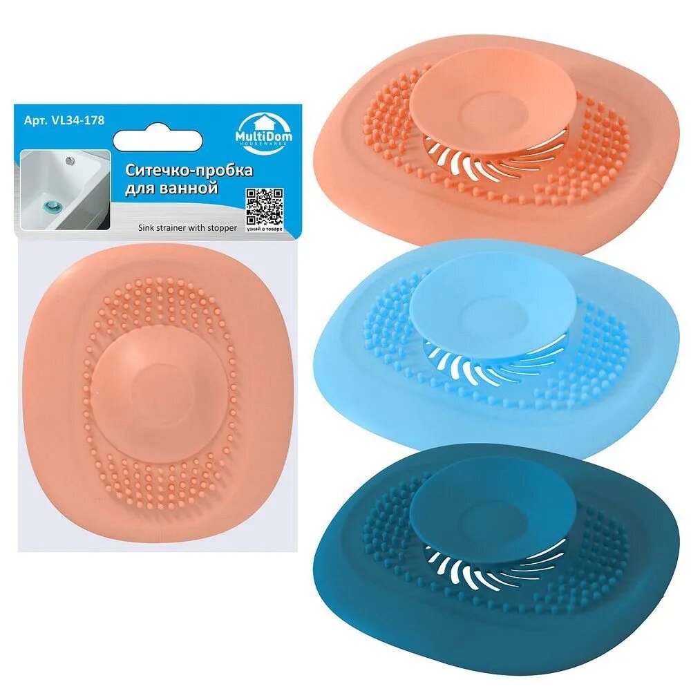 Ситечко-пробка для ванной, 11 см, цвета в ассортименте, силикон, защита от засоров