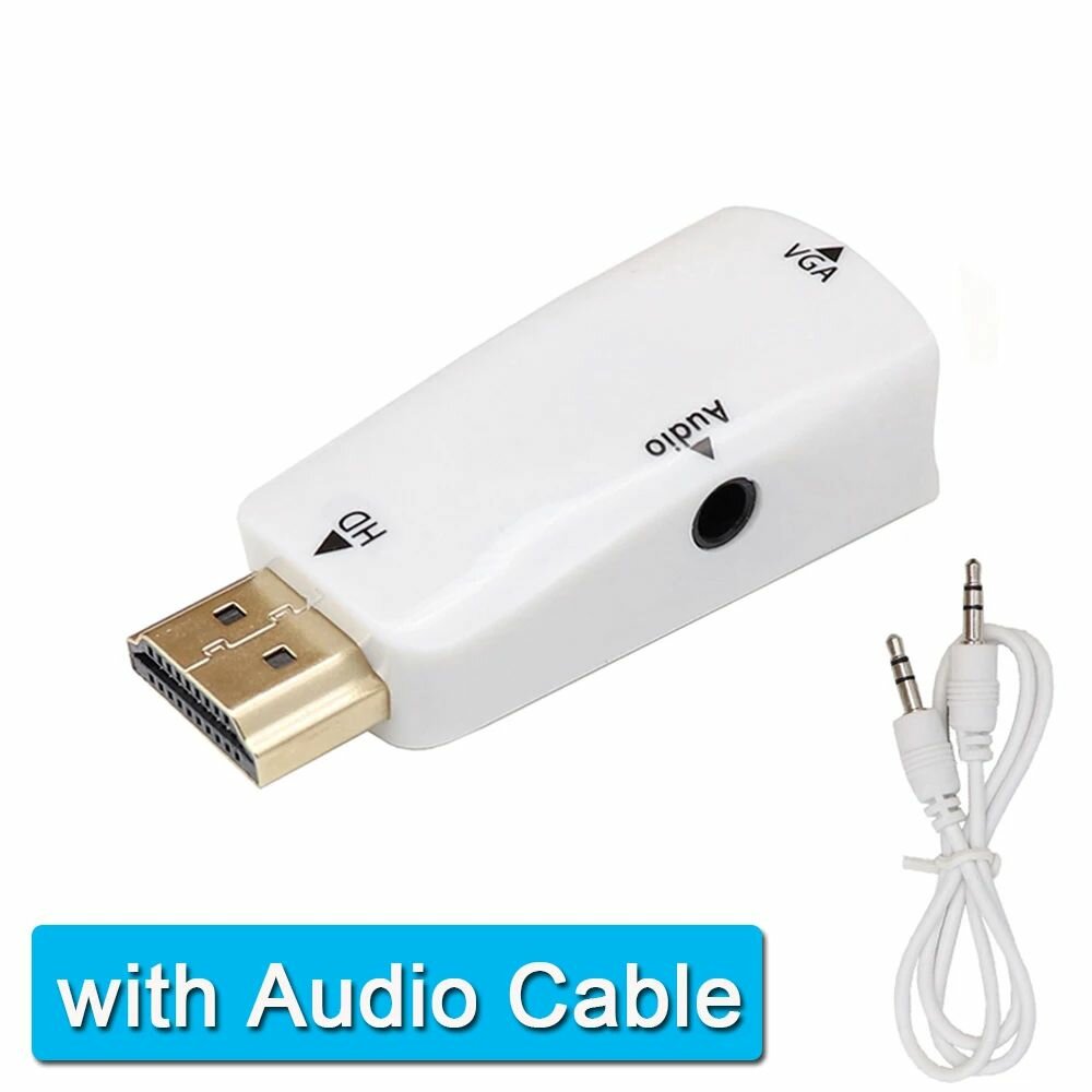 HDMI-совместимый конвертер в VGA с аудиокабелем 3,5 мм Jack и разъемом "папа" на "мама" для HD 1080p, подходит для телевизоров, ПК, ноутбуков, дисплеев и проекторов.