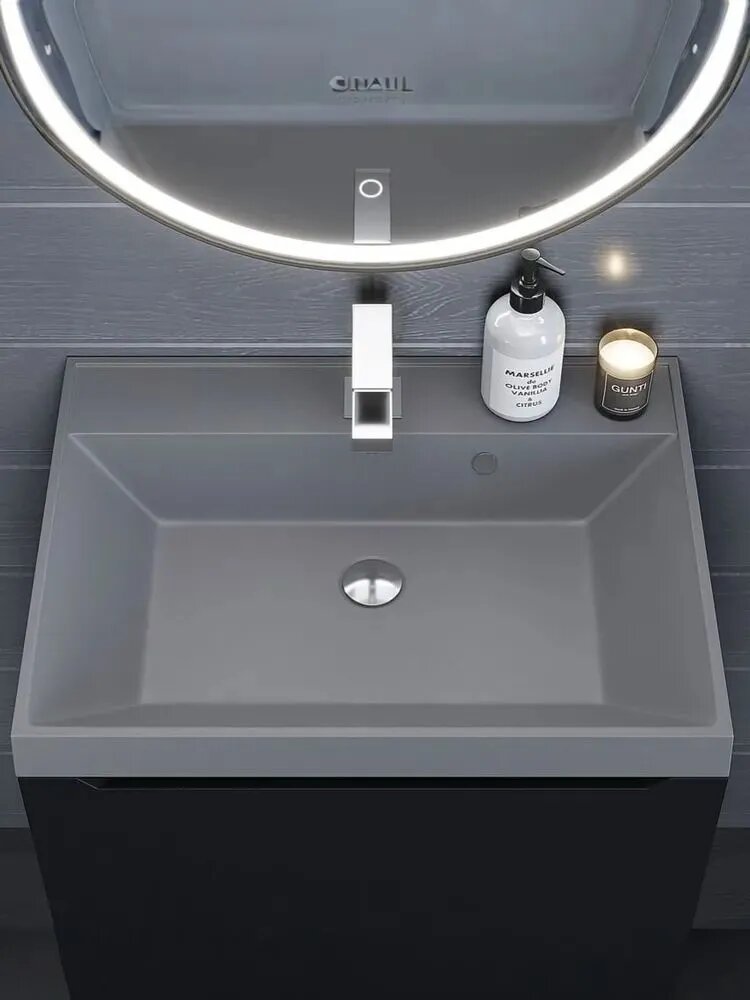 Раковина кварцевая для ванной комнаты Uperwood Classic Quartz 80 см, серая матовая, бетон