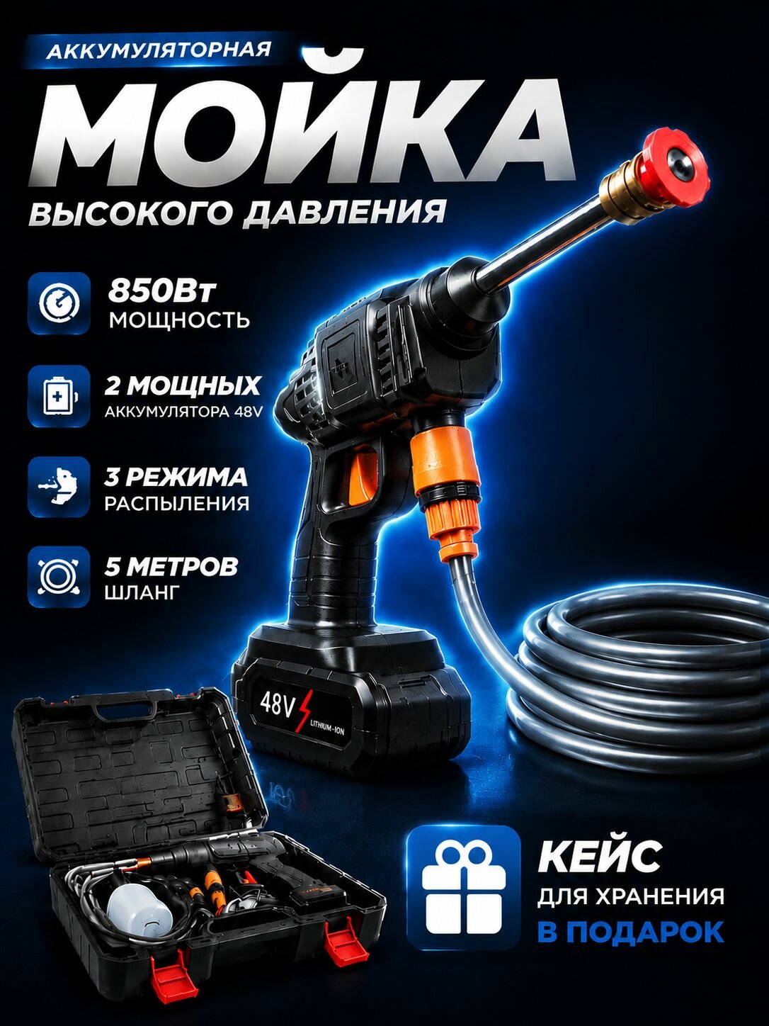 Мойка Высокого Давления Аккумуляторная; Минимойка Для Автомобиля; Мини Мойка