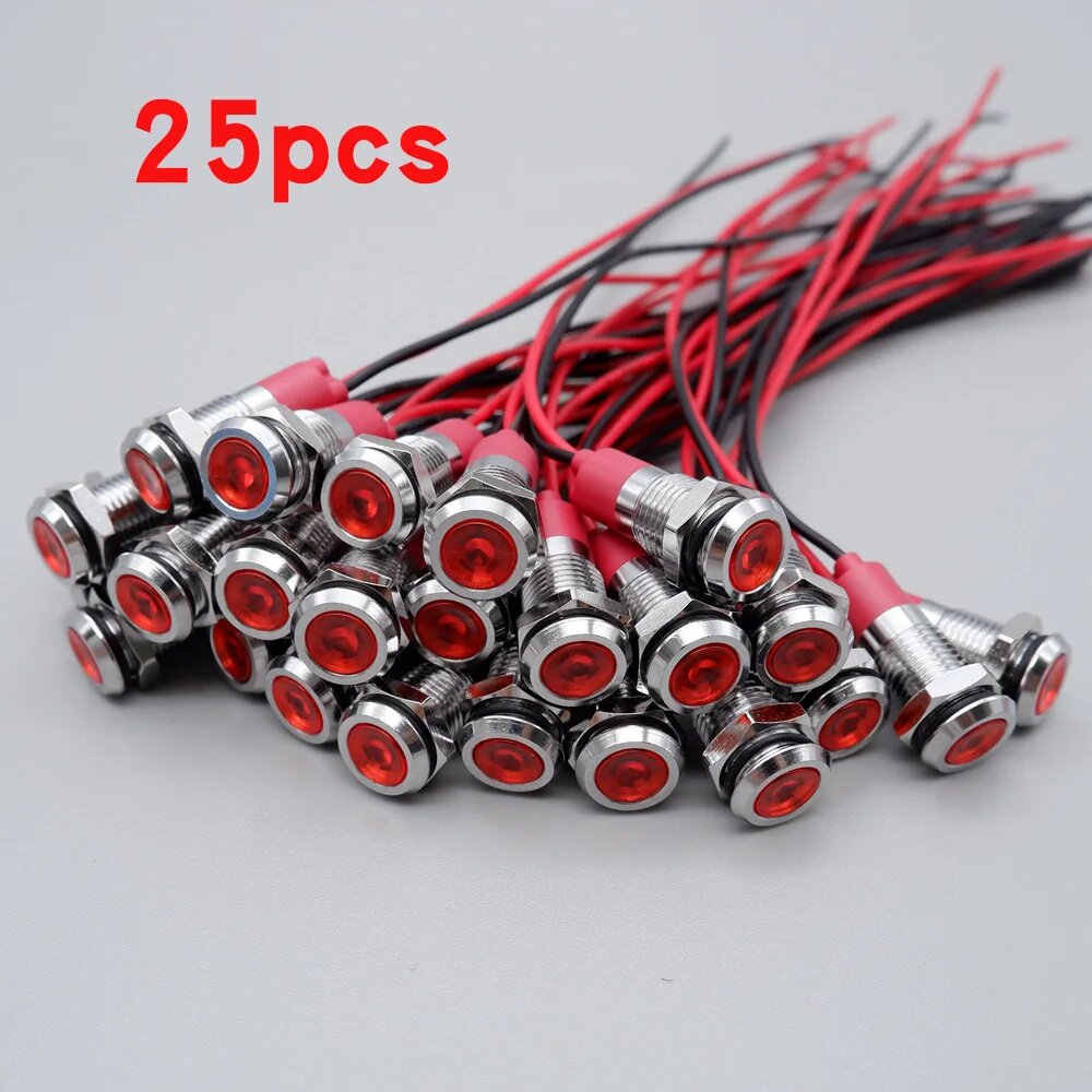 25шт. Светодиодные индикаторы красные 12-24V