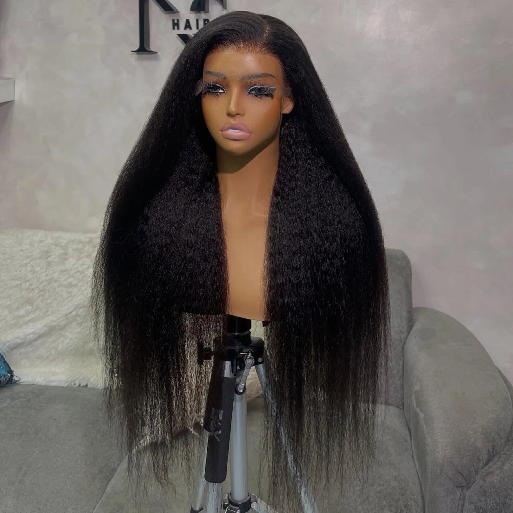 Парик Yaki Kinky Straight, 26 дюймов, HD Lace Front