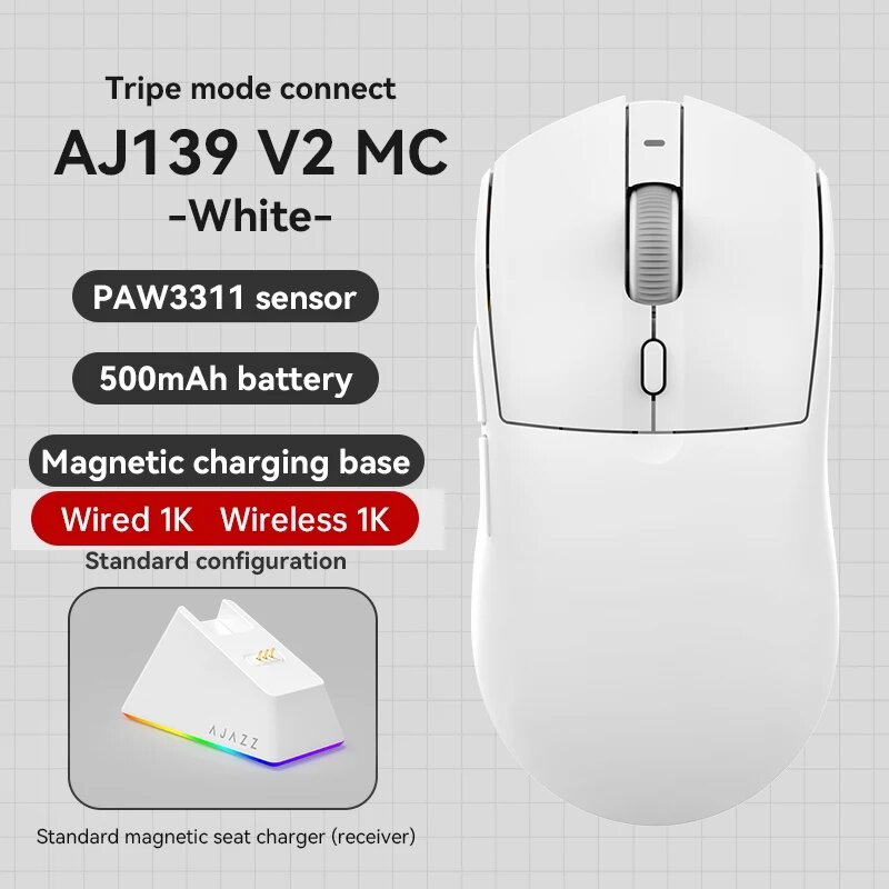 Беспроводная игровая мышь AJAZZ AJ139Pro/AJ139V2MC Белый, AJ139V2 MC 3311-B