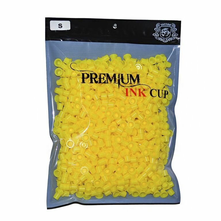 Тату колпачки под краску, eмкости для пигментов, капсы для татуажа Premium ink cup Yellow 8мм, 1000 шт