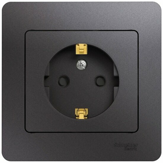 Розетка Systeme Electric (schneider Electric) SCHNEIDER ELECTRIC GLOSSA с заземлением со шторками,16А, 250В, в сборе, графит