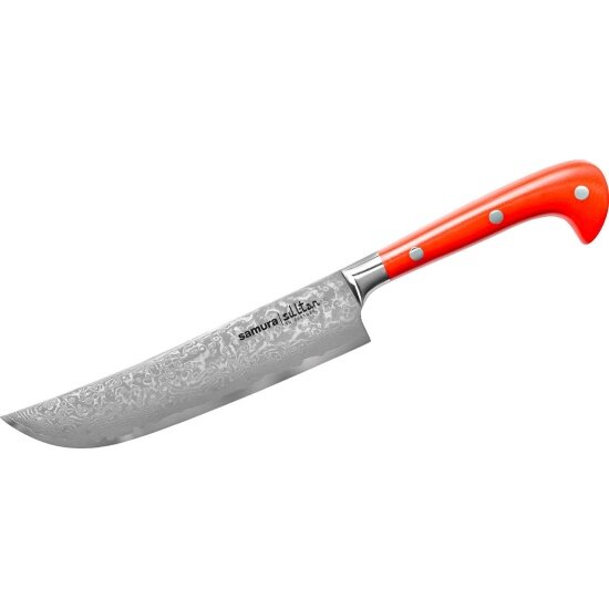 Нож кухонный Шеф Samura SULTAN, 164 мм, G-10 красный, дамаск 67 слоев, с больстером (SU-0085DBR/K)