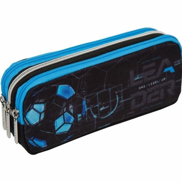 Пенал "deVENTE. Leader" 21x8,5x5,5 см, прямоугольный, текстильный, 3 отделения на молнии, с молниями закладка